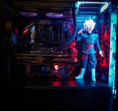 Lian Li O11 XL, custom loop, front distro plate, black & yellow » builds.gg