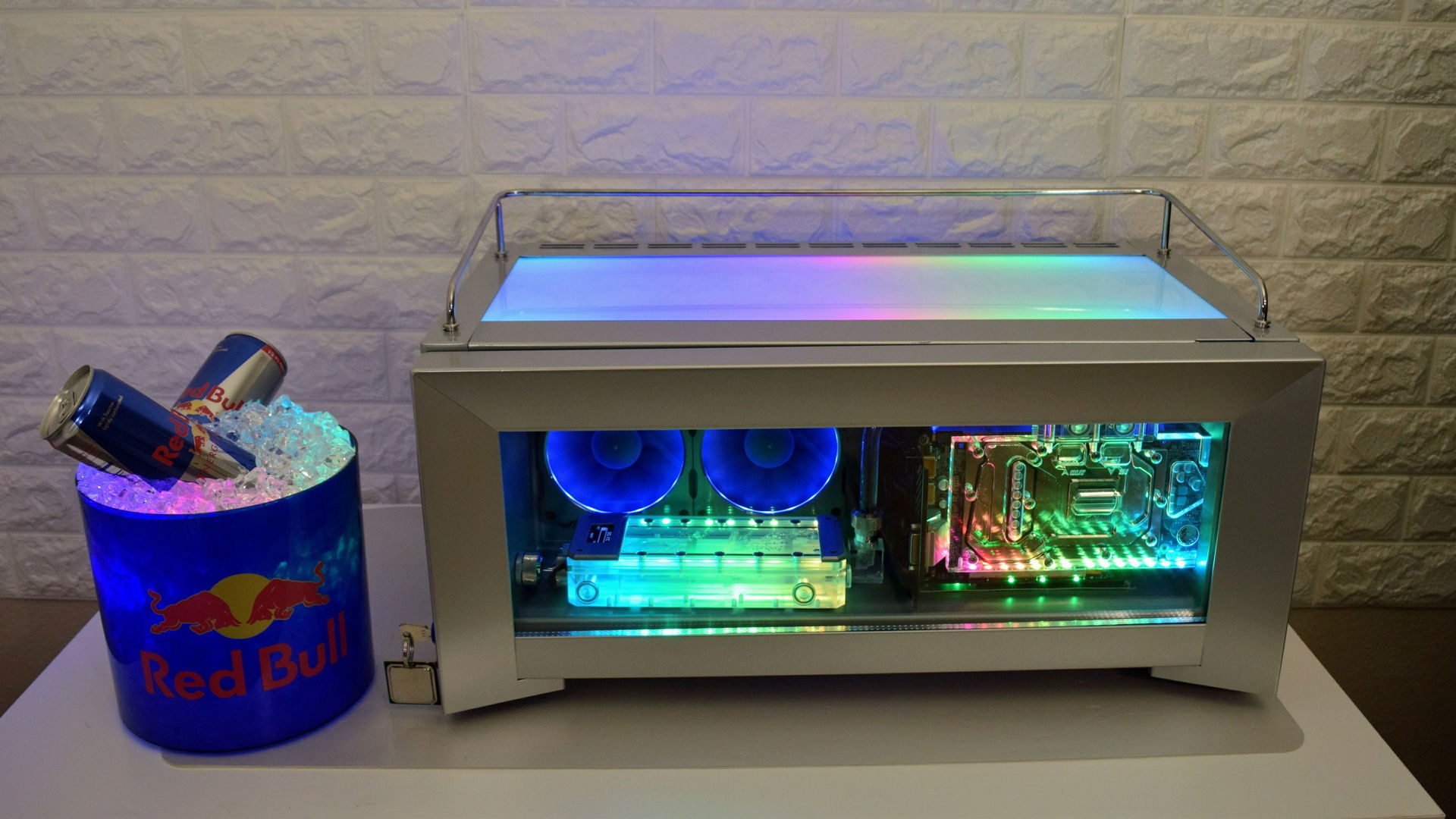 Red Bull Mini Fridge watercooled PC » builds.gg