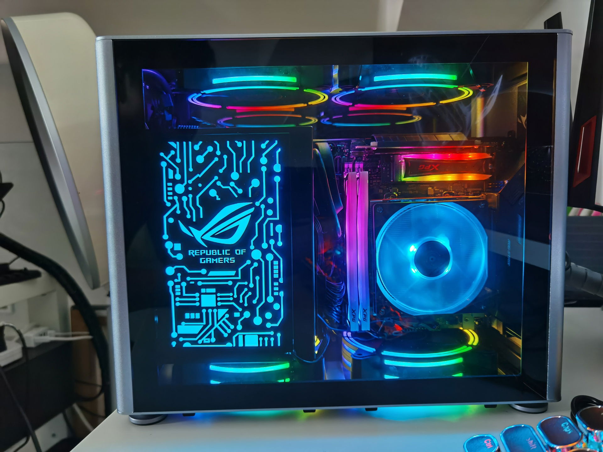 ROG themed SFFPC. Full RGB in a Jonsbo A4 double-sided tinted glass ...