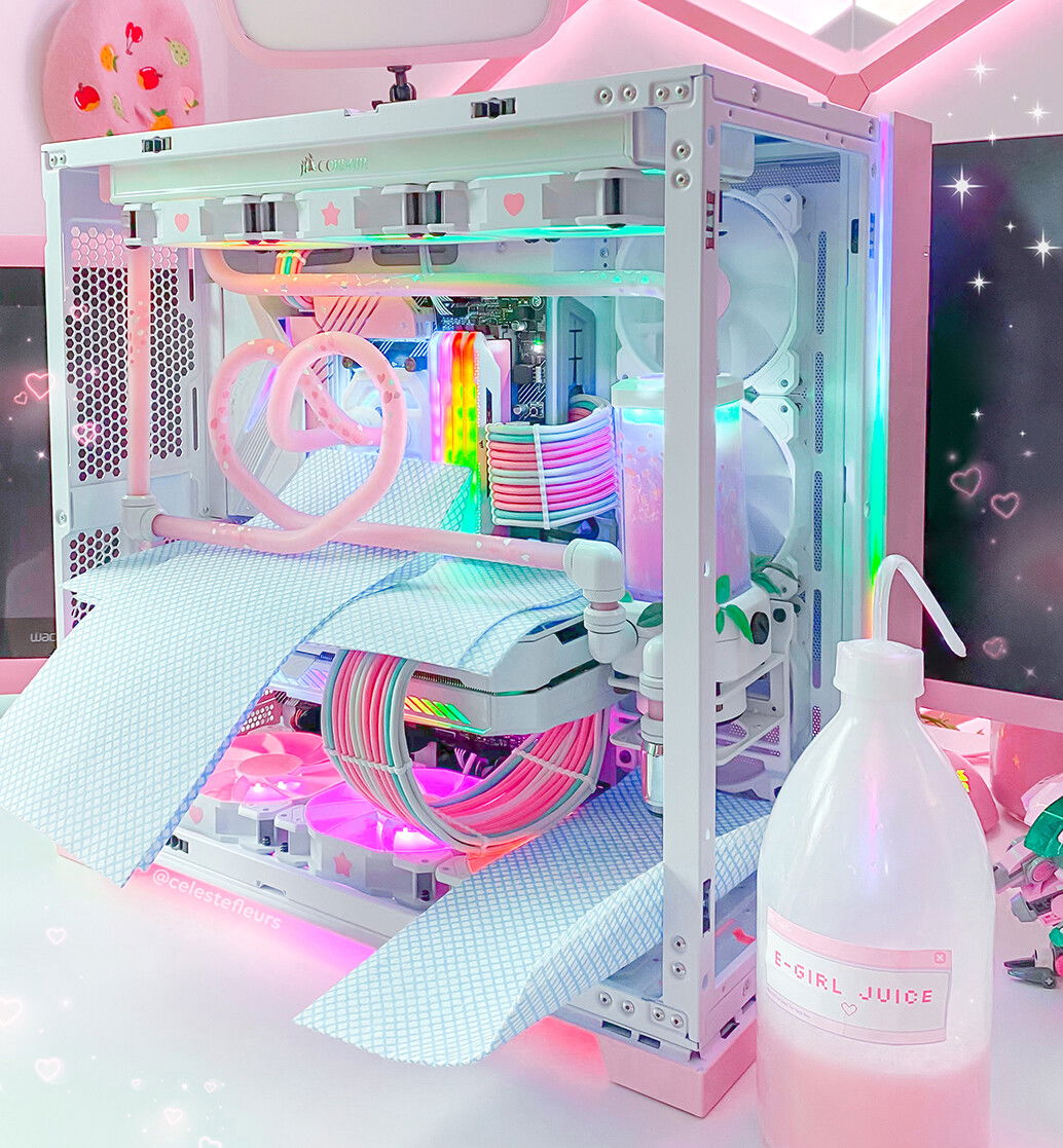 Pastel Pink Cat ♡ pink and white PC build (gaming + video editing ...