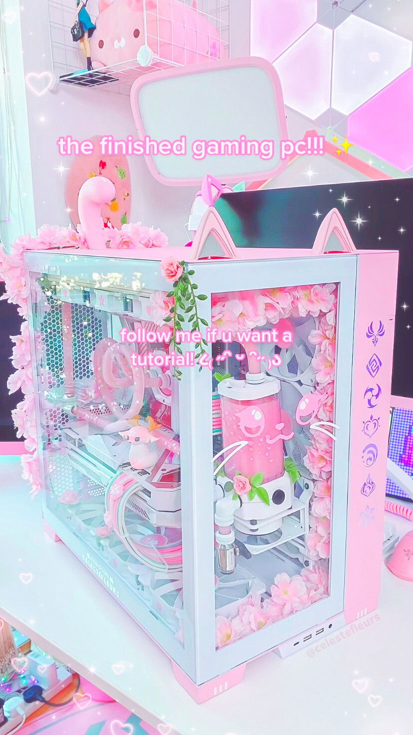 Pastel Pink Cat ♡ pink and white PC build (gaming + video editing ...