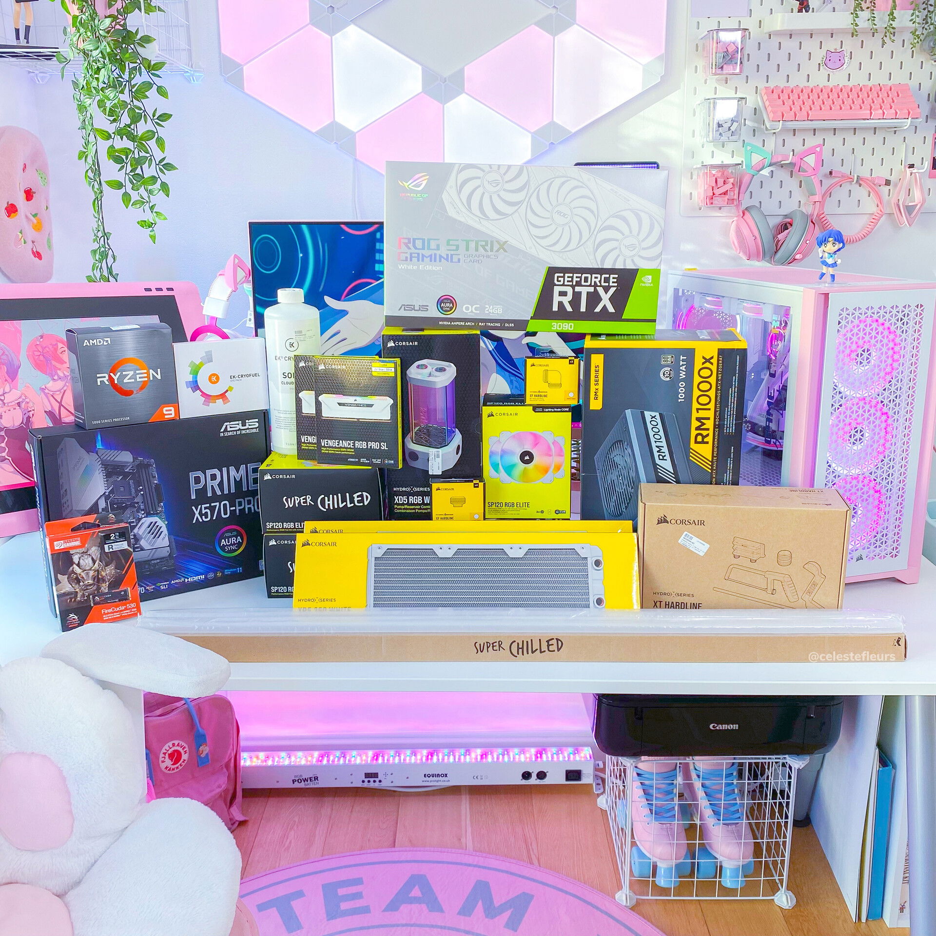 Pastel Pink Cat ♡ pink and white PC build (gaming + video editing ...